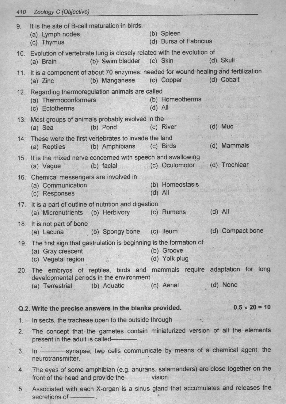 Chapter 9 Zoology Past Papers – Biology Boom