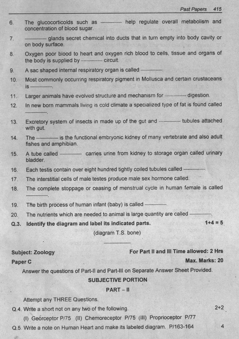 Chapter 9 Zoology Past Papers – Biology Boom